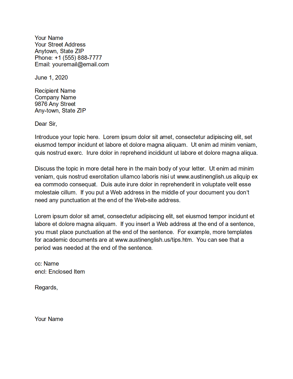 Full Block US Letter Template Extensions